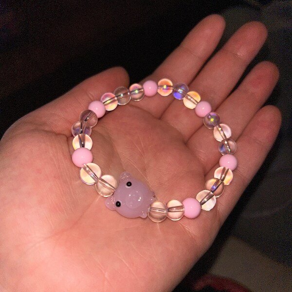 Pig Bracelet, Glass Pig Beaded Bracelet, Animal Bracelet, Pig Jewelry ...
