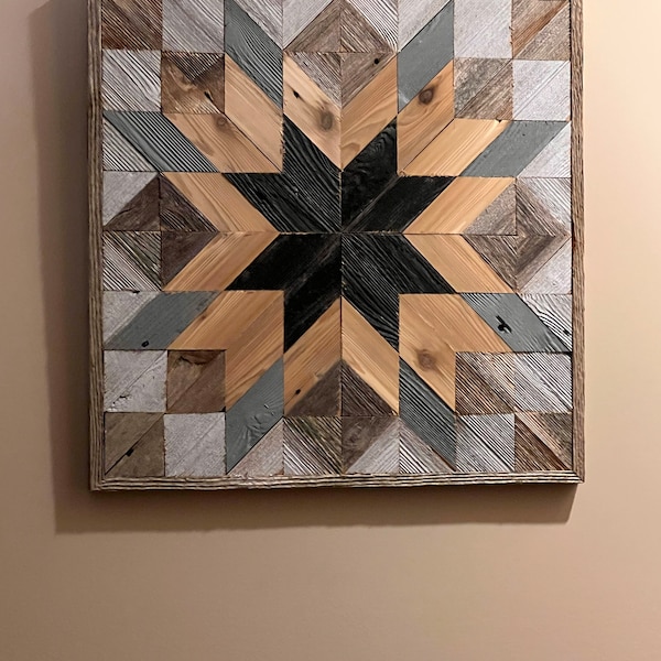 Reclaimed Wood Quilt Block With Natural Wood Center 24x24 Barn Quilt ...