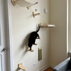 Pine Wood Cat Wall Post play Furniture Cat Shelves Includes Cat Bed ...