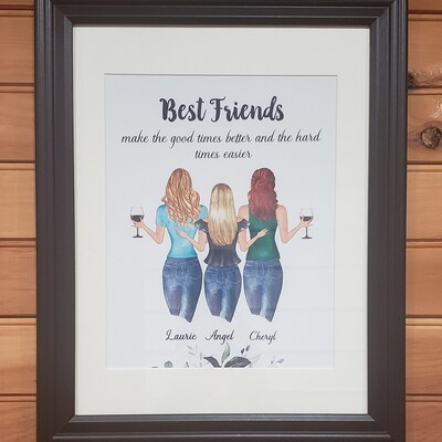 3 Friends Portrait Custom Print, Group of Friends Print Personalized, 3 ...