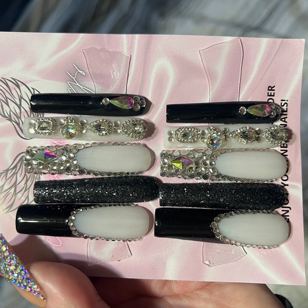 XXXL Square Full Bling Press on Nails Swarovski Extra Long Nails Custom ...