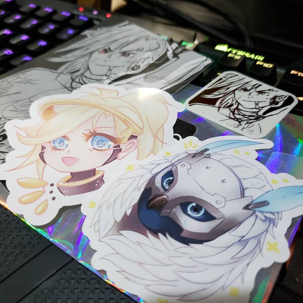 Snow Owl Ana and Cute Mercy Overwatch Glossy and Holographic Indoor ...