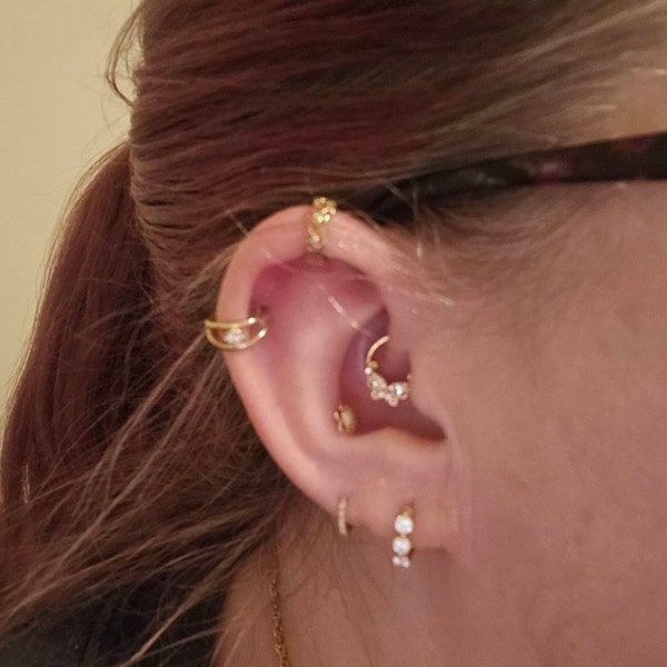 14K Solid Gold Sword Dangle Marquise Internal Threaded Stud Cartilage ...