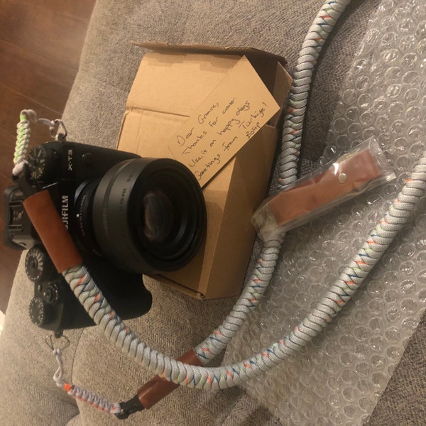 Gray Paracord Camera Strap: Snake Knot, Leather Detail, Quick Release ...