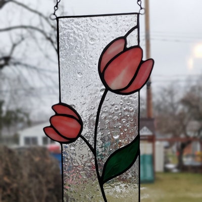 3 Flower Panels Stained Glass Pattern, Stained Glass Patterns, Digital ...