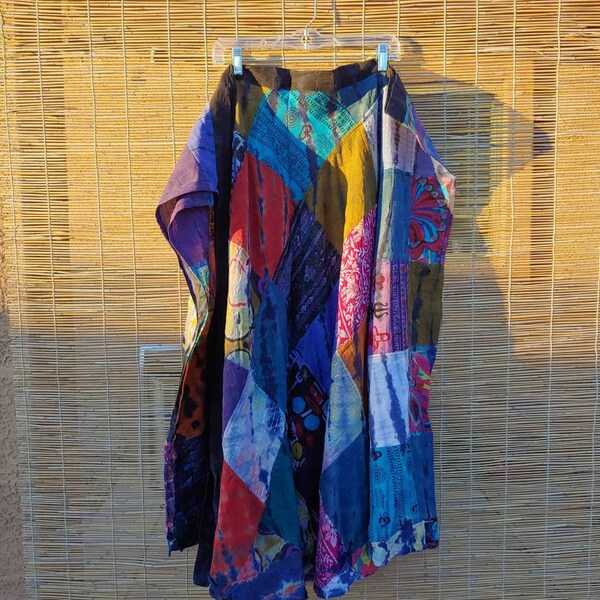 Plus Size Square Patchwork Long Wrap Around Skirt in Cotton in ...
