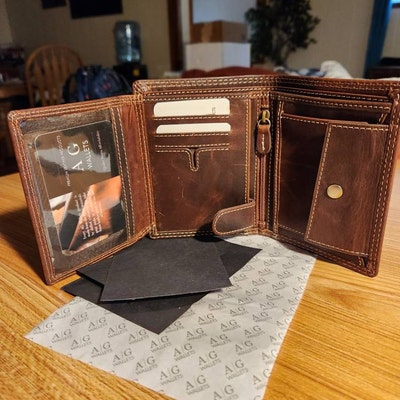 AG Wallets Personalized Mens Handmade Vintage Brown Genuine - Etsy