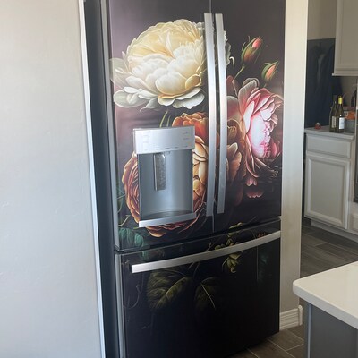 Floral Fridge Wrap Vintage Refrigerator Wrap Vinyl Side by Side Black ...