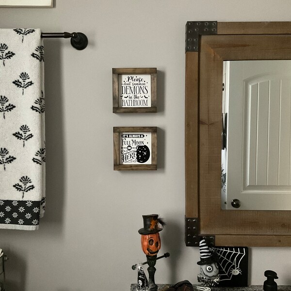 Fun Halloween Fall Bathroom Mini 6"x6" Sign, Farmhouse Bathroom ...