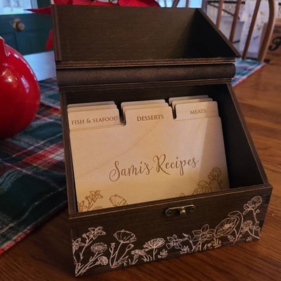 Personalized Recipe Box With Wooden Dividers Gift for Mom Floral Recipe ...