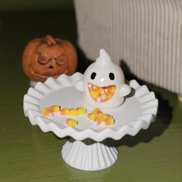 1:12 Dollhouse Miniature Halloween Ghost Candy Dish, Fall Accessory ...