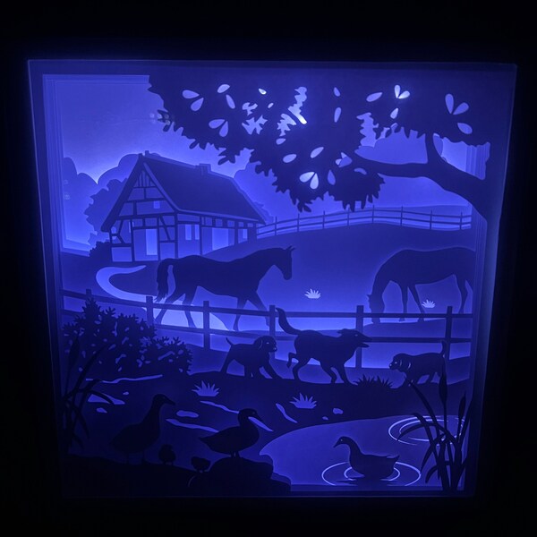 Happy Farm Shadow Box SVG, Animal Shadow Box SVG Files, Paper Cutting ...