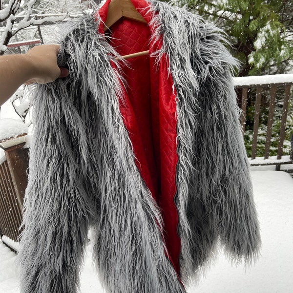 Black Wolf Midi Coat, Men Collared Faux Fur Jacket - Etsy