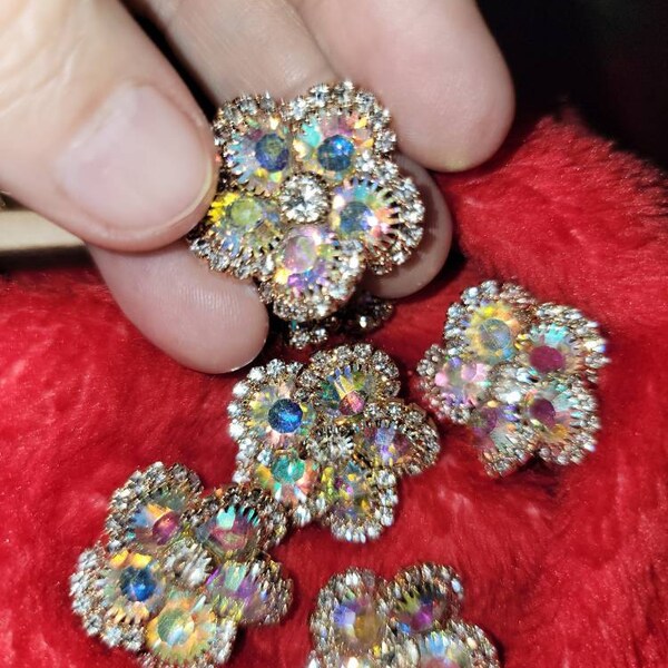 Rhinestone Buttons Rainbow Flower Design in a Metal Setting 24mm a Set ...