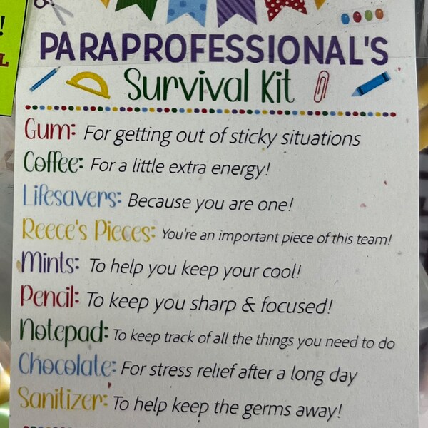 EDITABLE Paraprofessional's Survival Kit Tag | Back to School Parapro ...