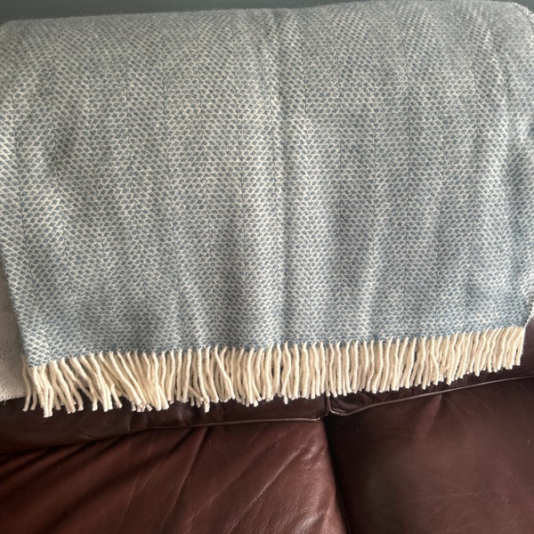 Raspberry Pink and Sage Green Illusion Weave Pure New Wool Blanket ...