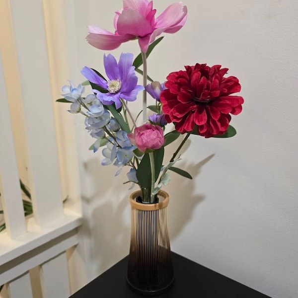 Soft Pastels Artificial Flower Bouquet, Blush Peach Yellow Whimsical ...