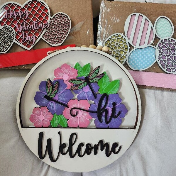WELCOME Sign With Interchangeable Inserts, Front Door Decor, Door ...