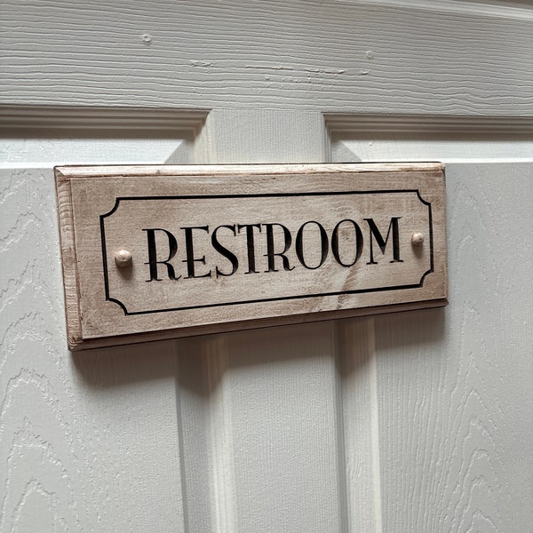 ENGRAVED Bilingual Restroom Baño Vintage Look Sign Plaque in English ...