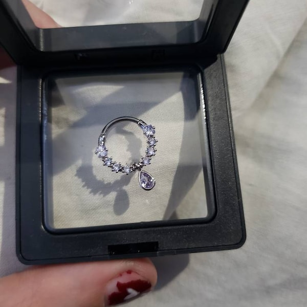 16G Teardrop Purple CZ Dangle Septum Hoop/septum Clicker/dangle Daith ...