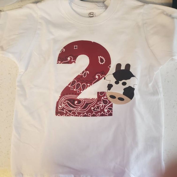 Barnyard Themed TWO Birthday Tee. Farm Party, Cow Themed, Bandana ...