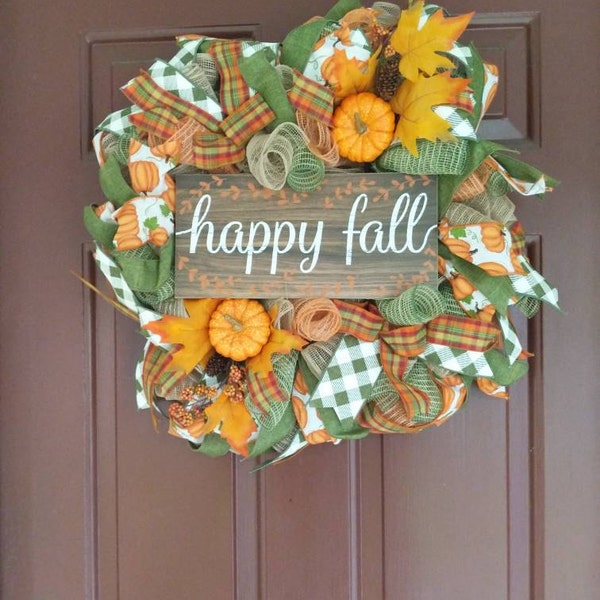 Fall Wreath, Pumpkin Wreath. Happy Fall Wreath, Thanksgiving Wreath ...