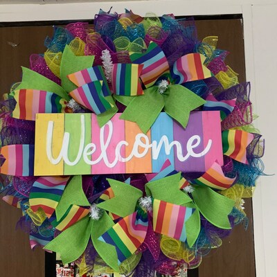 Rainbow Welcome Sign, Spring Welcome Sign, Summer Welcome Sign ...