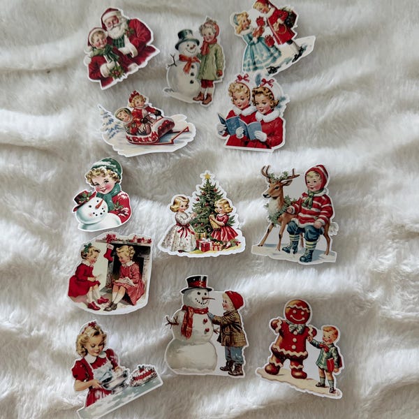 Vintage Christmas Sticker Pack, Retro Christmas Stickers, Mid Century ...