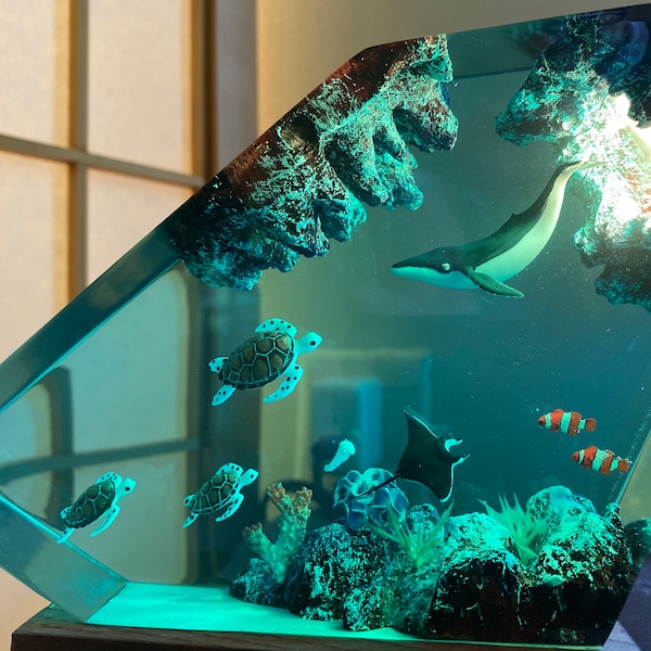 Humpback Whale and Sea Turtles Resin Night Lamp, Manta Ray and ...