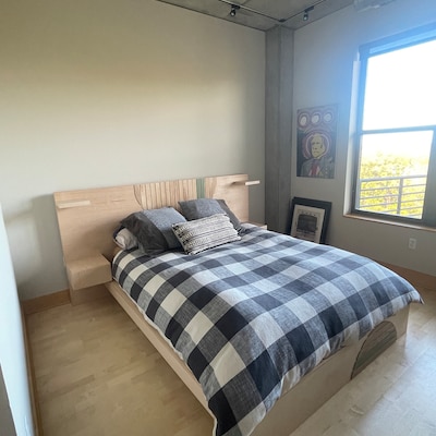 Handcrafted Wood Stepped Platform Bed Frame Modern White Oak Headboard ...