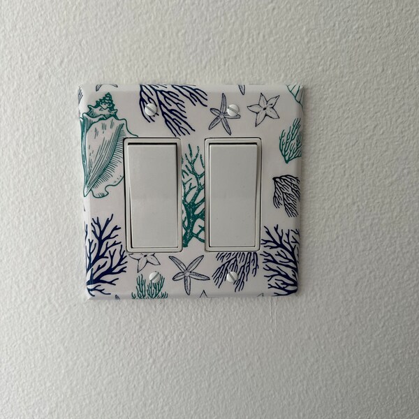 Seashell Light Switch Cover / Coral Seafoam Shell / Navy Beach Cottage ...