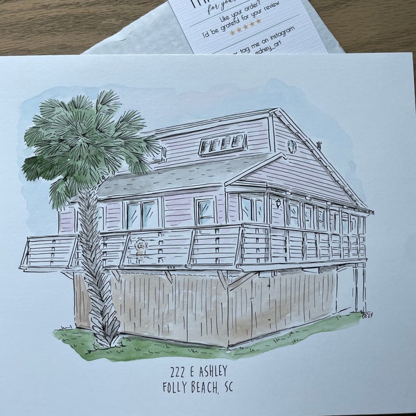 Custom House hand-drawn Sketch 8x10 Pen and Ink Drawing Doodle Bar Home ...