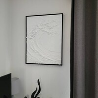 Large 3D White Minimalist Textured Wall Art Beach Painting,3d White Wave Art,white 3D Textured ...