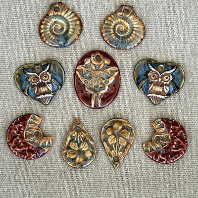 Set Assorted Ceramic Charms, 4 Artisan Pendants of Porcelain, Boho ...