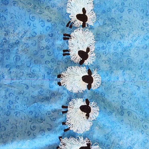 Fuzzy Sheep Lamb SET of 5 Types and 5 Sheep in Row Fringed Machine ...