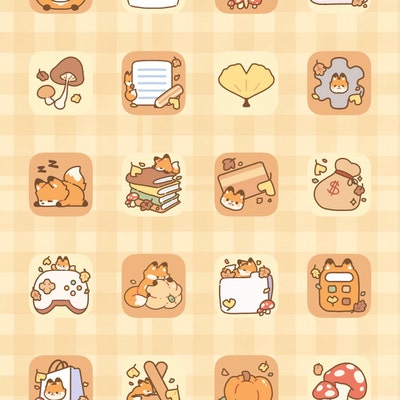 Cute Autumn Fox App Icon Set Kawaii Aesthetic Theme for Android IOS ...