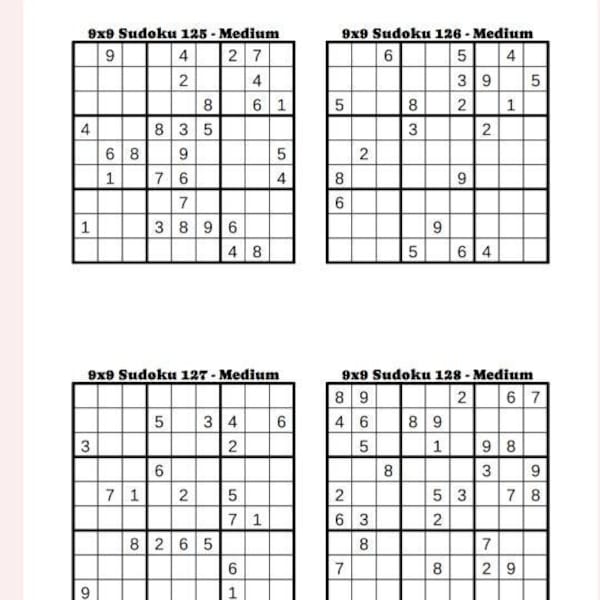 Sudoku Puzzle Medium | 800 Printable Puzzles With Solutions - Etsy