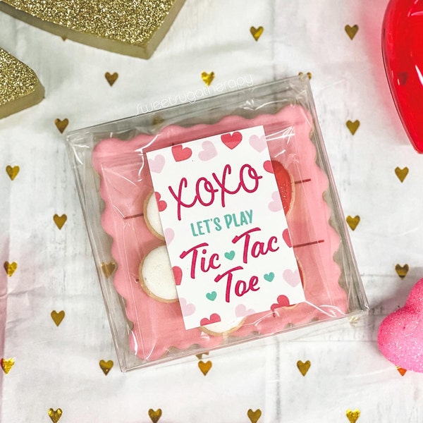 XOXO Let's Play Tic Tac Toe 2" X 3" Cookie Tag, Happy Valentine's Day ...