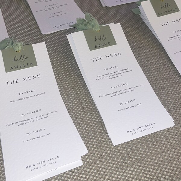 Wedding Menu, Personalised Wedding Menu With Place Name, Chiffon Ribbon ...