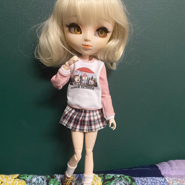Set: Turtleneck and Plaid Dungaree for Pullip, Obitsu 27, Blythe, Pure ...