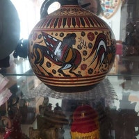 Greek Amphora Vase 22cm,theseus and the Minotaur,black Figure Pottery ...