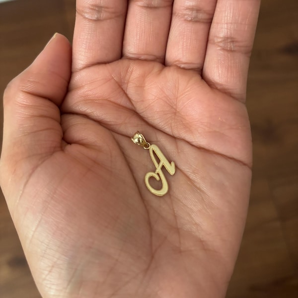 14k or 10k Solid Gold Cursive Initial Charm, Cursive Initial Pendant ...
