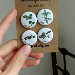 Herb Pinback Buttons Set of 4 | Etsy