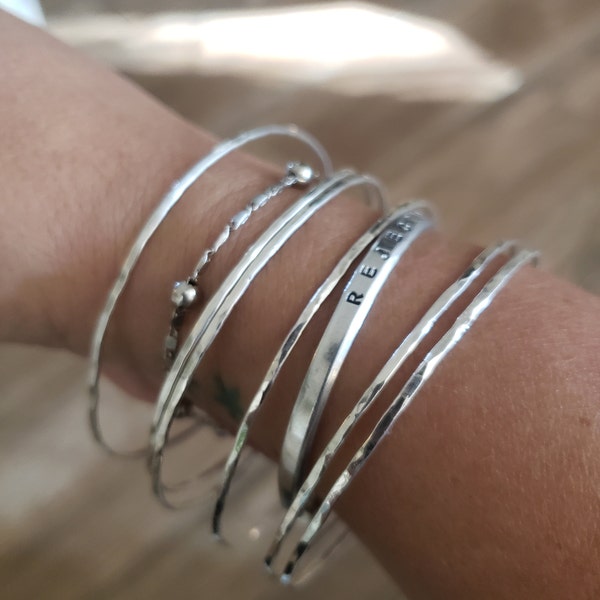 Thin Silver Bangle, Hammered Bangle, Thin Bangle, Stacking Bangles, Sterling Silver Bangle ...