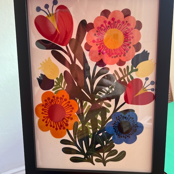 Big Retro Blooms Art Print/ Blue Flower Artwork/ Spring Flowers Art ...