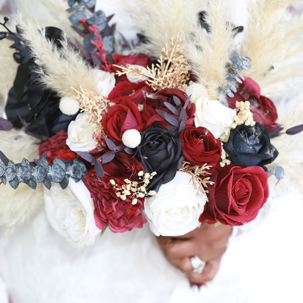 Black Gold Boho Burgundy Black Wedding Boho Bridal Bouquet Wedding ...