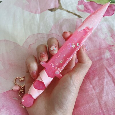 Iridescent Pastel Soft Pink Resin Daggers, Cleaver, Trinket Tray ...