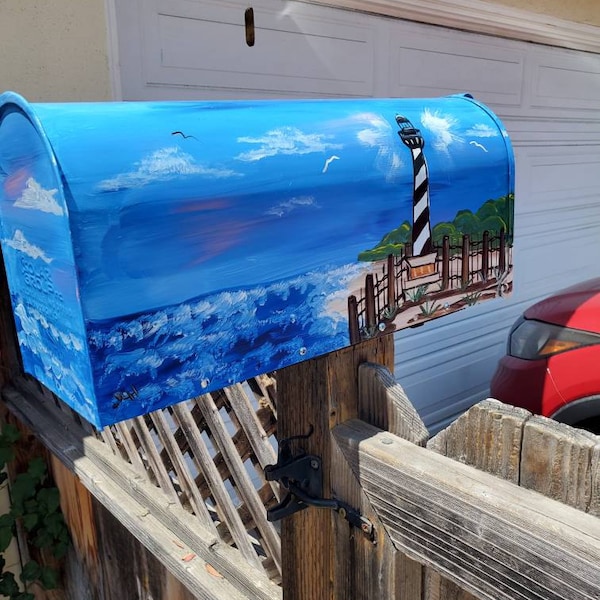 Hand-painted Mailbox: Cape Hatteras Lighthouse & Ocean Scene - Etsy