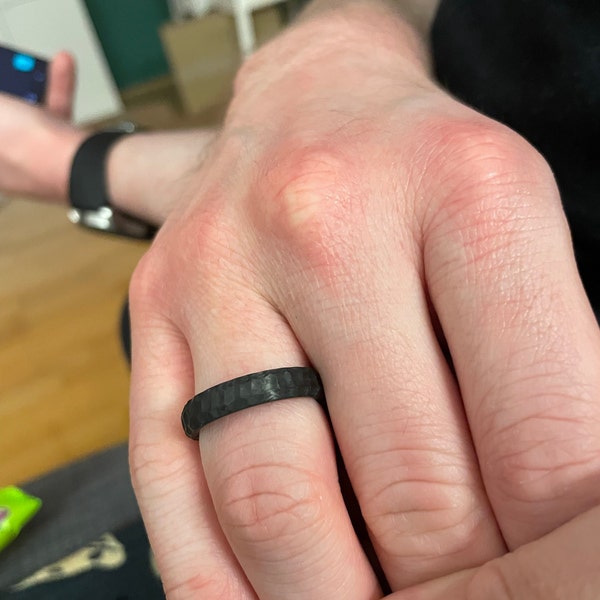 Blue Opal Ring, Black Tourmaline Ring, Wedding Carbon Fiber Ring ...