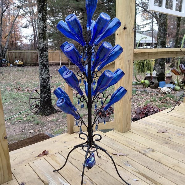 Wrought Iron Twisted Bottle Tree – Rustic Outdoor Wine Bottle Holder - Etsy